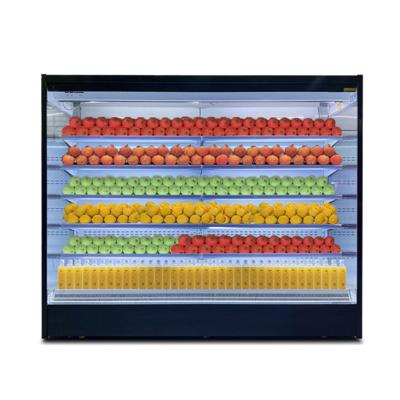 China Chiller de laticínios aberto frontal vertical de ângulo direito com cortina de ar noturna à venda