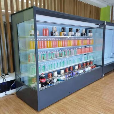 China Chiller de laticínios aberto frontal vertical de ângulo direito com cortina de ar noturna à venda