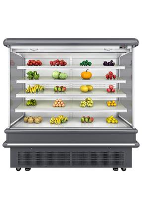 China Verticale Gekoelde Koeler Vitrine Luchtgordijn Open Chiller Voor Groenten En Fruit Te koop