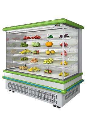China Verticale Gekoelde Koeler Vitrine Luchtgordijn Open Chiller Voor Groenten En Fruit Te koop