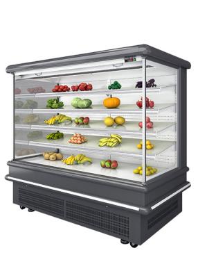 China Verticale Gekoelde Koeler Vitrine Luchtgordijn Open Chiller Voor Groenten En Fruit Te koop