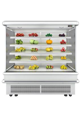 China Verticale Gekoelde Koeler Vitrine Luchtgordijn Open Chiller Voor Groenten En Fruit Te koop