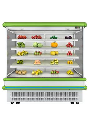 China Verticale Gekoelde Koeler Vitrine Luchtgordijn Open Chiller Voor Groenten En Fruit Te koop