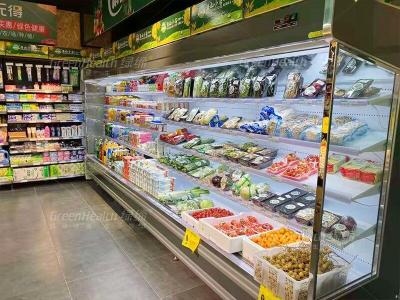 중국 과일 야채를 위한 R22 광고용 디스플레이 냉장고 다중 랙 입지 오픈 디스플레이 공기 냉각장치 판매용