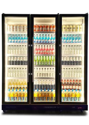 Китай Дисплей супермаркета 880L Динамическое охлаждение Динамическое охлаждение Трицветное светодиодное освещение Вертикальное ослепительное Черное охладитель напитков продается