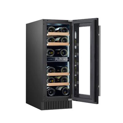 China Electronic Temperature Wine Display Cooler With Glass Door And Wood Shelving Material for sale
