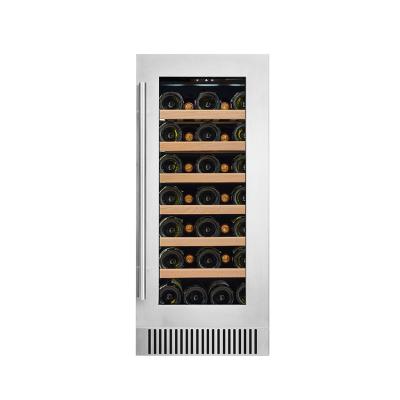 China Electronic Temperature Wine Display Cooler With Glass Door And Wood Shelving Material for sale