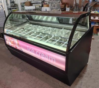 China Scoop Eis-Display Gefrierschrank Gelato Gefrierschrank mit Edelstahl-Pfanne zu verkaufen