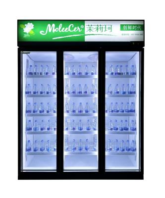 China Reach In Refrigerator Commercial Beverage Cooler 3 Glass Door Commercial Upright Refrigerator Energy Efficient for sale