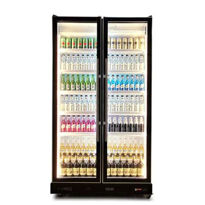China Supermarket Commercial Two Glass Doors Multiple Adjustable LED Lights Beverage Display Freezer for sale