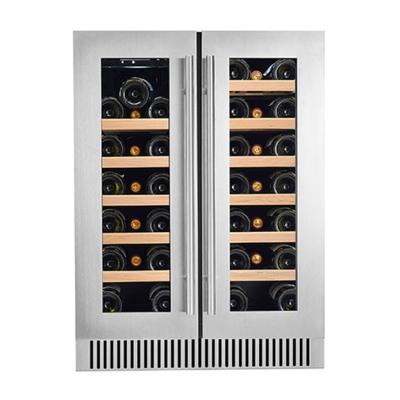 China 68 Bottles Two Glass Doors Two Independent Temperature Zones Oak Wood Shelves Red Wine Storage Refrigerated Freezer for sale