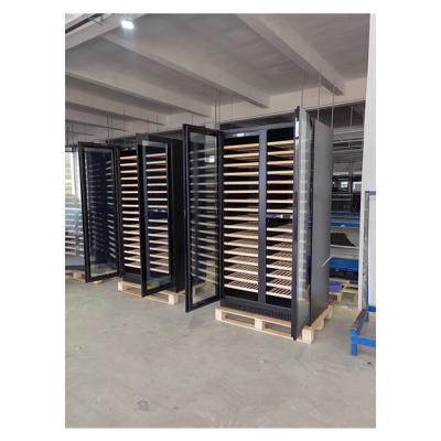 China 68 Bottles Two Glass Doors Two Independent Temperature Zones Oak Wood Shelves Red Wine Storage Refrigerated Freezer for sale