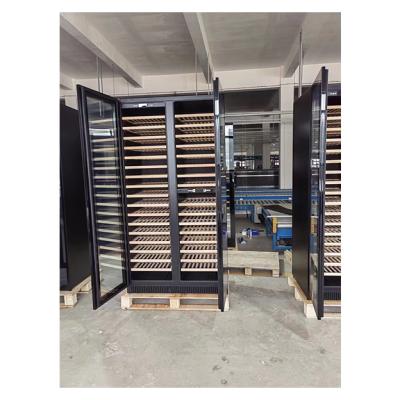 China 68 Bottles Two Glass Doors Two Independent Temperature Zones Oak Wood Shelves Red Wine Storage Refrigerated Freezer for sale