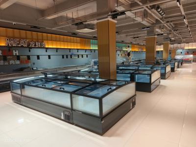 中国 高効率直冷式業務用アイランドフリーザー | 自動霜取り機能付きスーパーマーケット用ディスプレイ冷凍庫、LED照明付き 販売のため