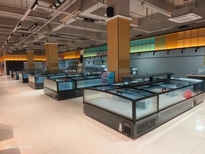 中国 高効率直冷式業務用アイランドフリーザー | 自動霜取り機能付きスーパーマーケット用ディスプレイ冷凍庫、LED照明付き 販売のため