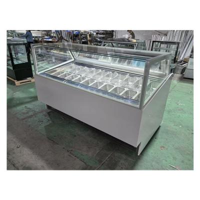 China Commercial Curved Glass Multi Plate Ice Cream Refrigerated Display Freezer for sale