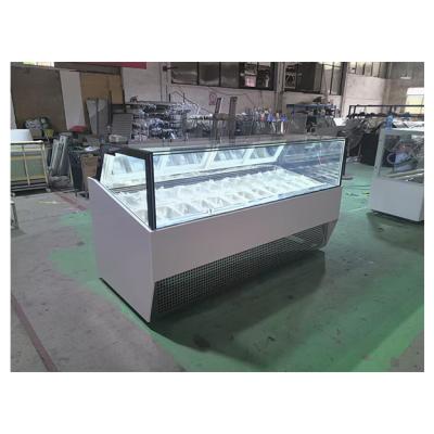 China Commercial Curved Glass Multi Plate Ice Cream Refrigerated Display Freezer for sale