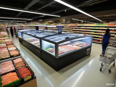 スライジング パノラミック ガラス ドア スーパーマーケット 島 冷蔵庫 大容量 箱 冷蔵庫 冷凍食品展示用