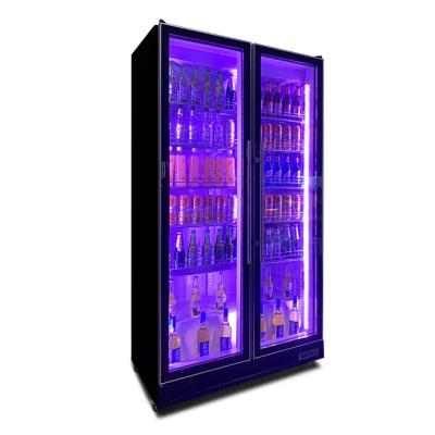 China Vertical Two Glass Doors Multiple LED Lights Wine And Beverage Refrigeration Display Freezer for sale