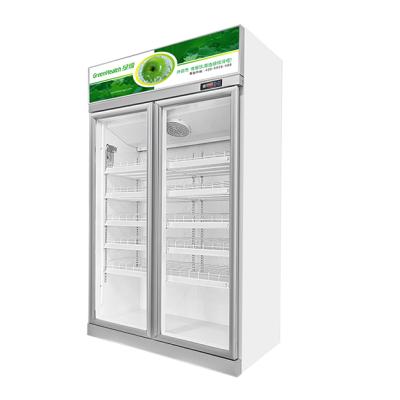 China Two Glass Doors Beverage Display Freezer with Top-Mounted Refrigeration Unit, Auto Defrost, and 1154L Volume for sale