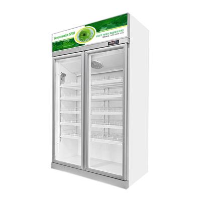 China Double Door Silver Inverter Top-Unit Beverage Display Freezer with Auto Defrost and 457L Volume for sale