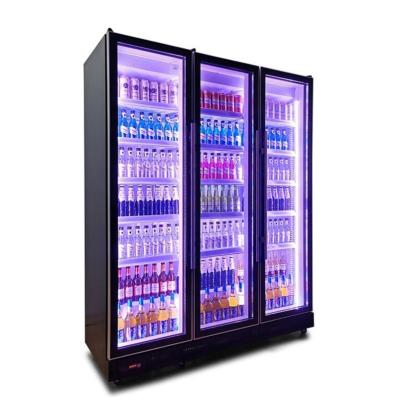 China Triple Defog Glass Door Beverage Cooler with Adjustable Multi LED Lights and Fan Cooling for sale