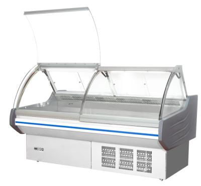 China Dynamic Cooling 2.5m Deli Meat Display Cooler With Front Lift Up Glass for sale
