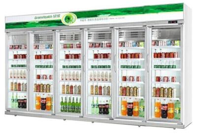 China Portable Five Glass Door Upright Display Cooler / Supermarket Beverage Fridge for sale