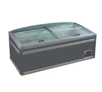China 1.8 Meters Supermarket Island Deep Freezer With Top Low E Glass Door for sale