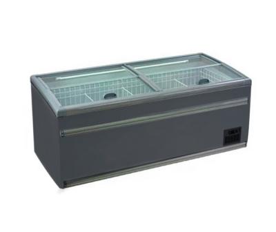 China Sliding Curve Glass Door Supermarket Island Deep Freezer With Plug In System for sale