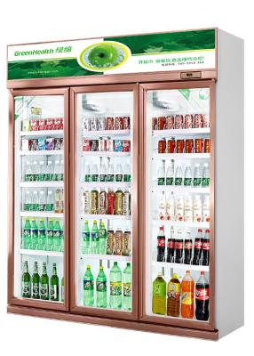 China Luxury Style Upright Fridge Commercial Display Cooler Champagne for sale