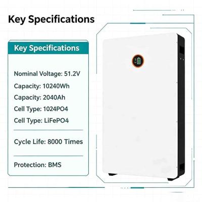 China 48V 200Ah LiFePO4 Powerwall with CAN Bluetooth Communication Home Solar Storage Battery UL RoHS Approved for sale