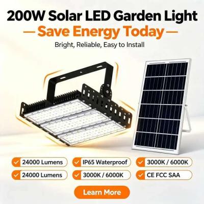 China 200W Solar LED Flood Light 24000LM IP65 Waterproof Outdoor Stadium Garden Modular Spotlight for sale