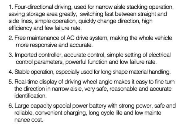 Widely Used Easy-to-Read Colour Display 4 Way Four Direction Narrow Aisle Forklift