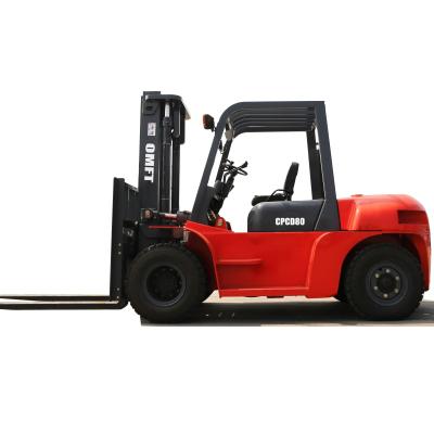 China Chinese Engine 8ton Diesel Forklift with Pneumatic Tyres and Side Shift Fork Positioner for sale