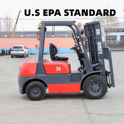 China EPA LPG motor vorkheftruck voor de Amerikaanse markt 4280 mm Min. Breedte Rechte hoek stapelen Te koop