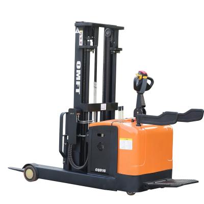 China Steel PU 1.6T Stand-on Electric Reach Stacker Truck with 5.5m Mast Triplex and Free Lift for sale