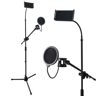 China All In One Floor Microphone Tripod Stand Complete Set With Phone Holder Shock Mount And Pop Filter for sale