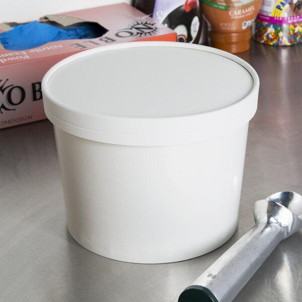 Choice 1/2 Gallon White Paper Frozen Yogurt / Food Cup with Paper Lid -  25/Pack