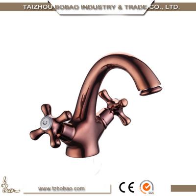 China 89201M Competitive Price Water Saving  Luxury Rose Gold Brass Dual Handle Faucet Basin Tap for sale