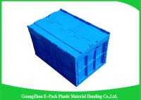 China Blue Collapsible Plastic Containers with Attached Lids / Stackable plastic container for sale