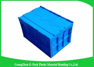 China Blue Collapsible Plastic Containers with Attached Lids / Stackable plastic container for sale