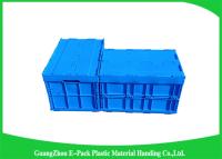 China Blue Collapsible Plastic Containers with Attached Lids / Stackable plastic container for sale