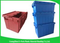 China Warehouse Nestable Plastic Tote Boxes / stackable bins with hinged lids for sale