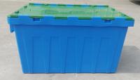 China Customization 35kg Loading Plastic Tote Box Attached Lid Container Stacking Nesting for sale