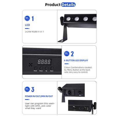 China Stage Wash Light Bar DMX 24*2W RGBW 4IN1 24 LED DJ Lights 9°Beam  Angle Wall Washer Strip Light Bar for Wedding Church DJ Gig Live Events for sale