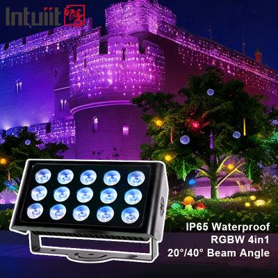 China Professional IP65 Waterproof LED Flood Light 15x5W RGBW 4 in 1 Outdoor Landscape Spot Light Aluminum Architectural Wash Light for sale