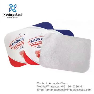 China Plastic Sealing Lids Embossed Printed Square Shape Aluminum Foil For Yogurt Cups for sale