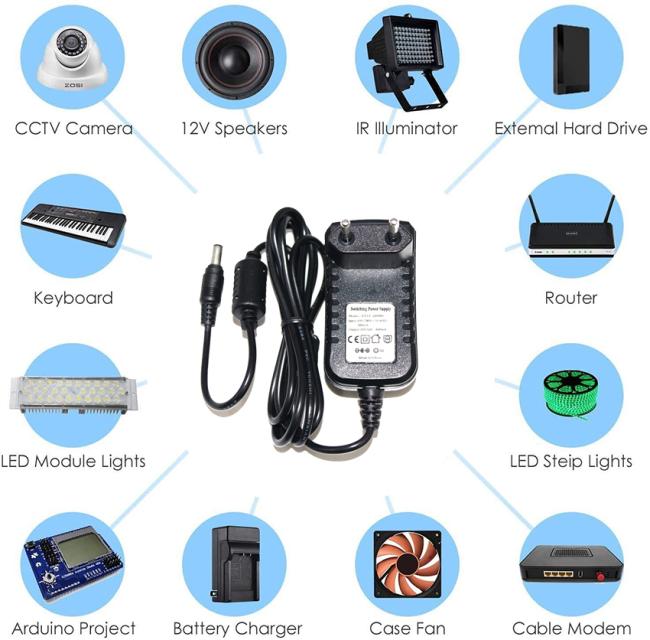 12V DC power adapter with multiple connectors