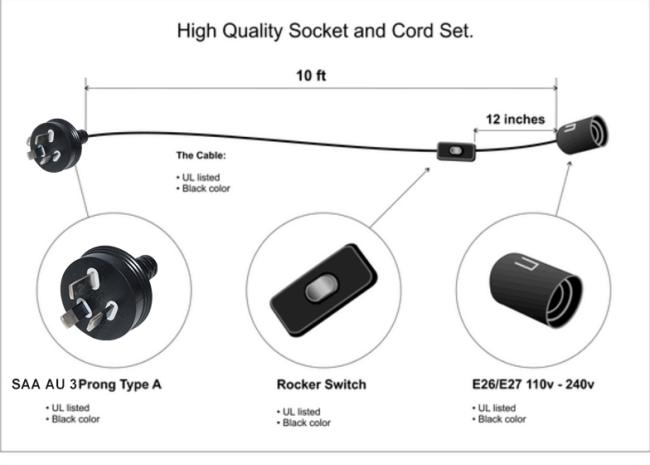 Edison lamp socket power cord for salt lamp
